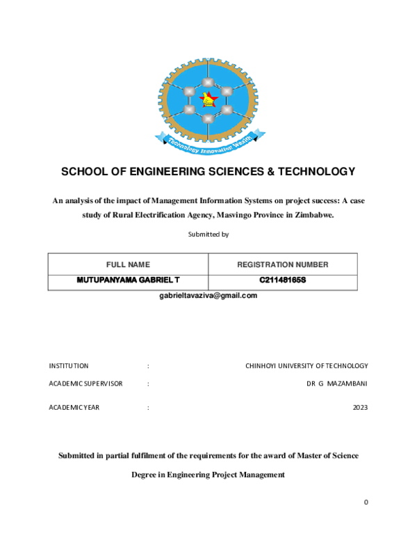 (PDF) SCHOOL OF ENGINEERING SCIENCES & TECHNOLOGY