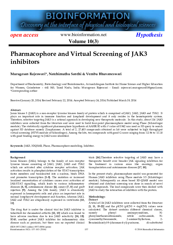 (PDF) Pharmacophore and Virtual Screening of JAK3 inhibitors