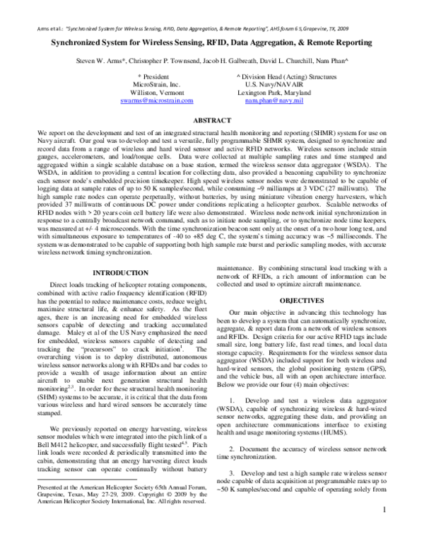 (PDF) Synchronized System for Wireless Sensing, RFID, Data Aggregation, & Remote Reporting