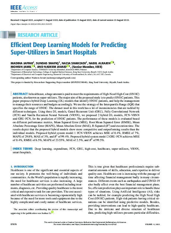 (PDF) Efficient Deep Learning Models for Predicting Super-Utilizers in Smart Hospitals