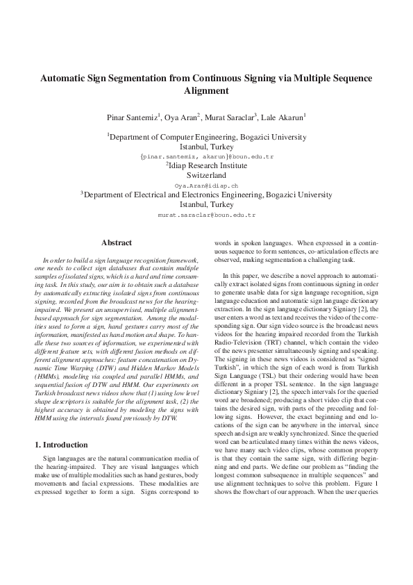 Pdf Automatic Sign Segmentation From Continuous Signing Via Multiple Sequence Alignment