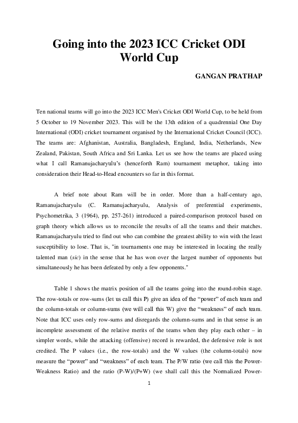 (PDF) Going into the 2023 ICC Cricket ODI World Cup