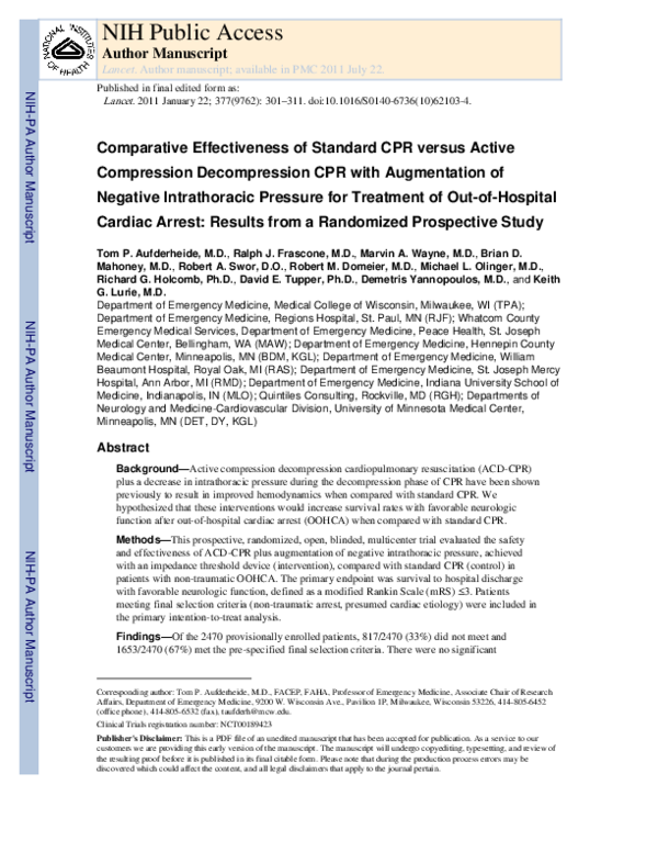 (PDF) Standard cardiopulmonary resuscitation versus active compression ...