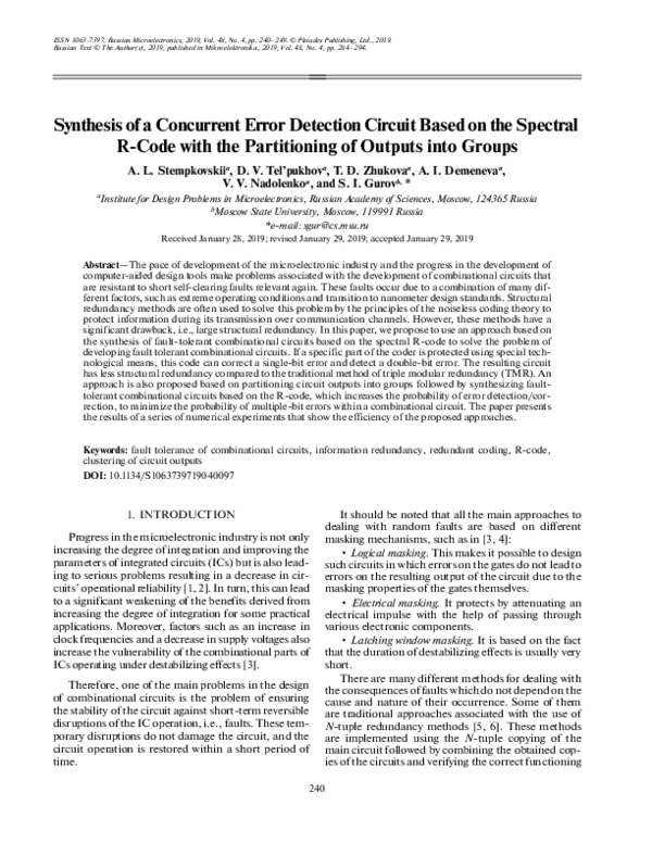 (PDF) Synthesis of a Concurrent Error Detection Circuit Based on the ...