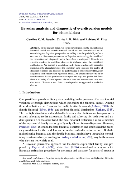 Pdf Bayesian Analysis And Diagnostic Of Overdispersion Models For