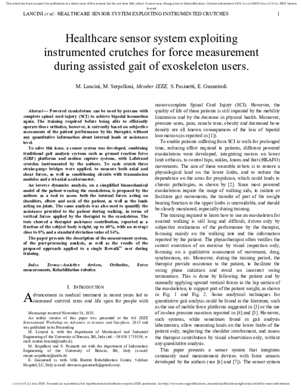 (PDF) Healthcare sensor system exploiting instrumented crutches for force measurement during ...