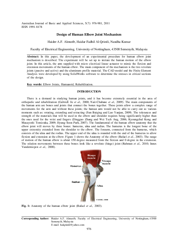 (PDF) Design of Human Elbow Joint Mechanism | Nandha Kumar - Academia.edu
