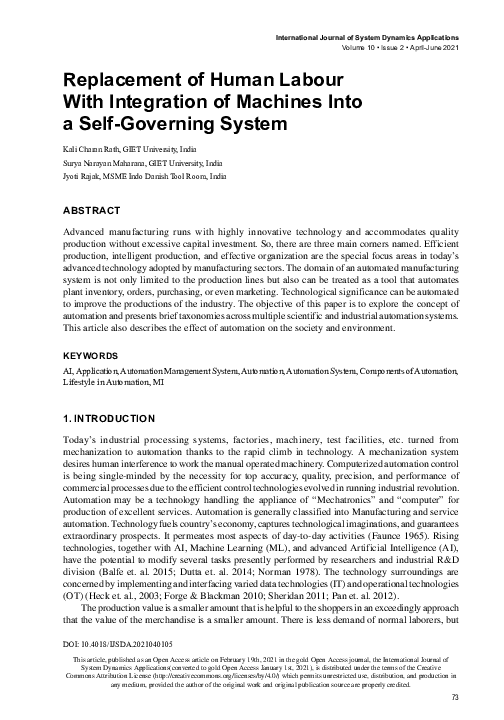(PDF) Replacement of Human Labour With Integration of Machines Into a ...