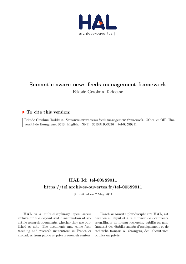 (PDF) Semantic-aware news feeds management framework