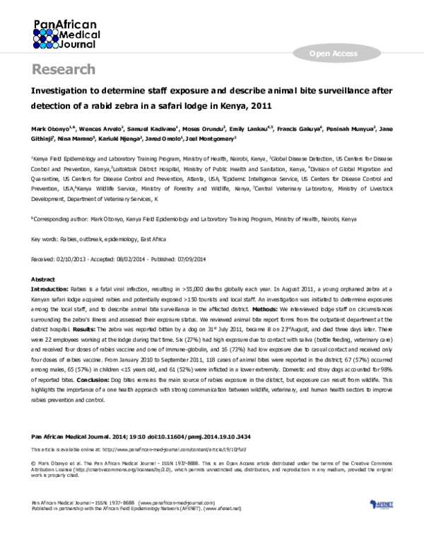 (PDF) Investigation to determine staff exposure and describe animal ...