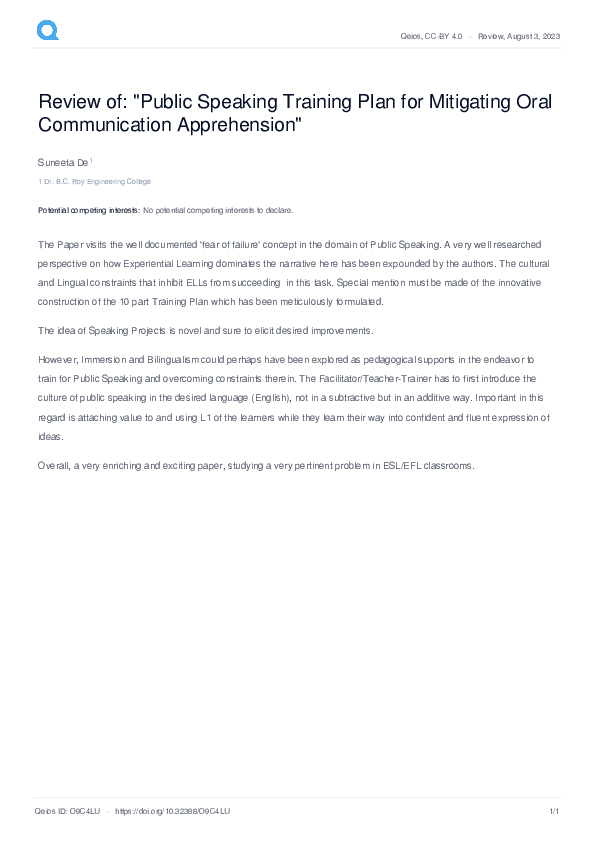 (PDF) Review of: "Public Speaking Training Plan for Mitigating Oral ...