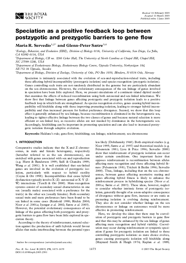 (PDF) Speciation as a positive feedback loop between postzygotic and ...