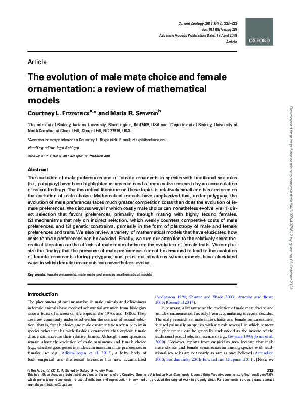 (PDF) The evolution of male mate choice and female ornamentation: a ...