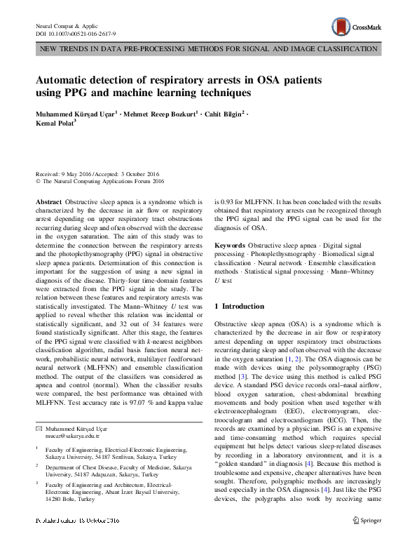 (PDF) Automatic detection of respiratory arrests in OSA patients using PPG and machine learning ...