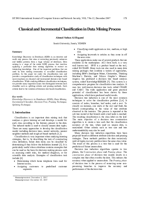 (PDF) Classical and Incremental Classification In Data Mining Process