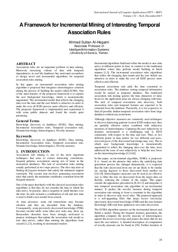 (PDF) A Framework for Incremental Mining of Interesting Temporal ... (PDF) A Framework for Incremental Mining of Interesting Temporal ...