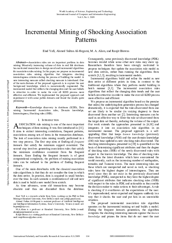 Pdf Incremental Mining Of Shocking Association Patterns Ahmed Al