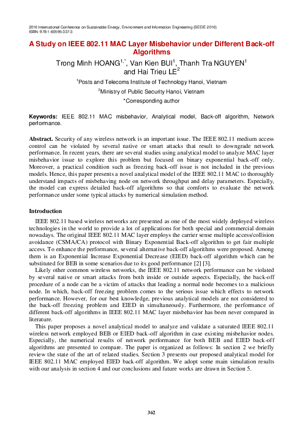 (PDF) A Study on IEEE 802.11 MAC Layer Misbehavior under Different Back-off Algorithms | Trong ...