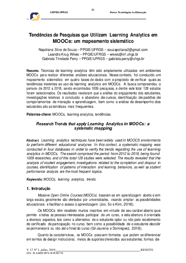 (PDF) Research Trends that apply Learning Analytics in MOOCs: a systematic mapping