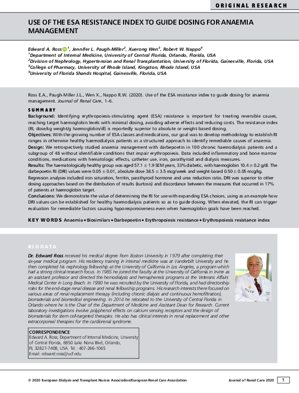 (PDF) Use of the esa resistance index to guide dosing for anaemia ...