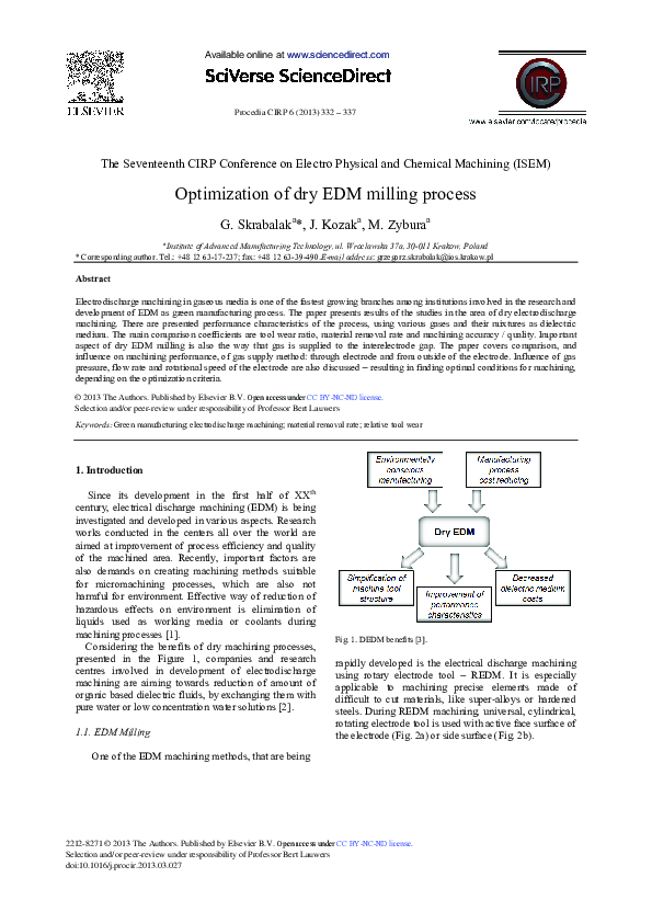 (PDF) Optimization of Dry EDM Milling Process | Jerzy Kozak - Academia.edu