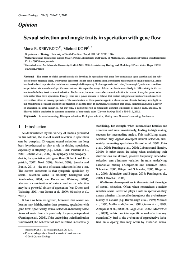 (PDF) Sexual selection and magic traits in speciation with gene flow