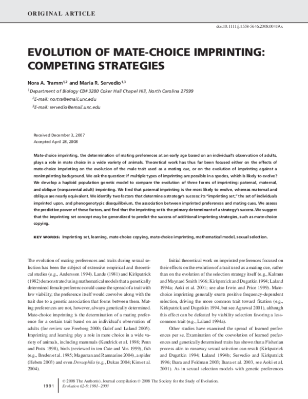 (PDF) Mate-Choice Imprinting Evolution: Paternal Dominance Revealed