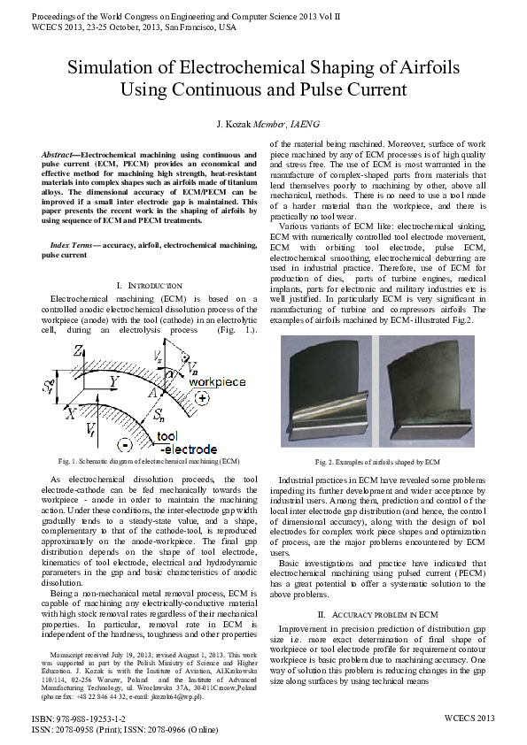(PDF) Simulation of Electrochemical Shaping of Airfoils Using Continuous and Pulse Current ...
