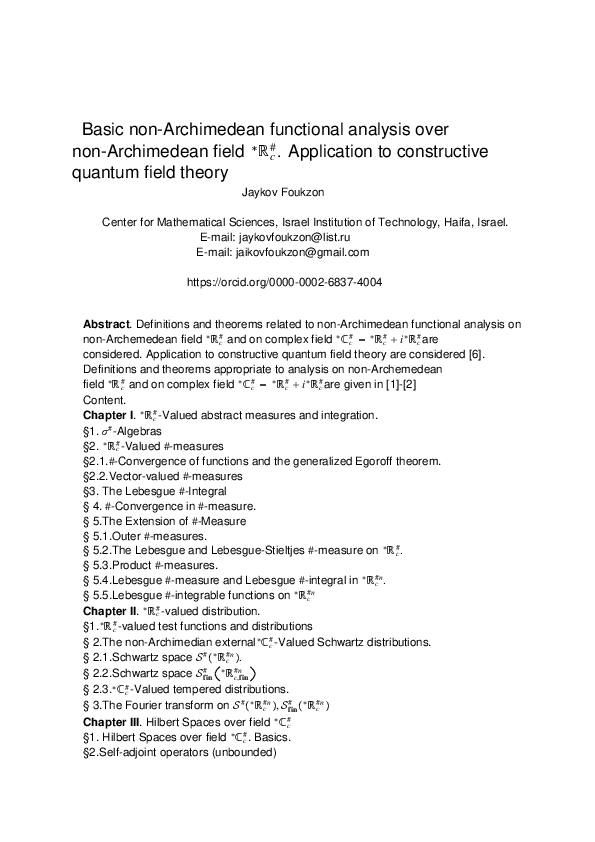 (PDF) Basic non-Archimedean functional analysis over non-Archimedean field c # . Application to ...