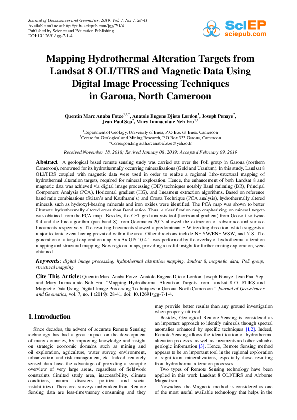 (PDF) Mapping Hydrothermal Alteration Targets from Landsat 8 OLI/TIRS and Magnetic Data Using ...