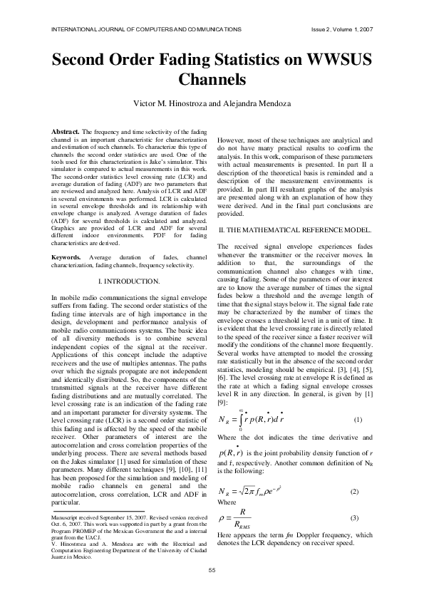 (PDF) Second Order Fading Statistics on WWSUS Channels