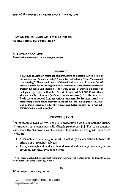 (PDF) Semantic Fields and Metaphor: Going beyond Theory
