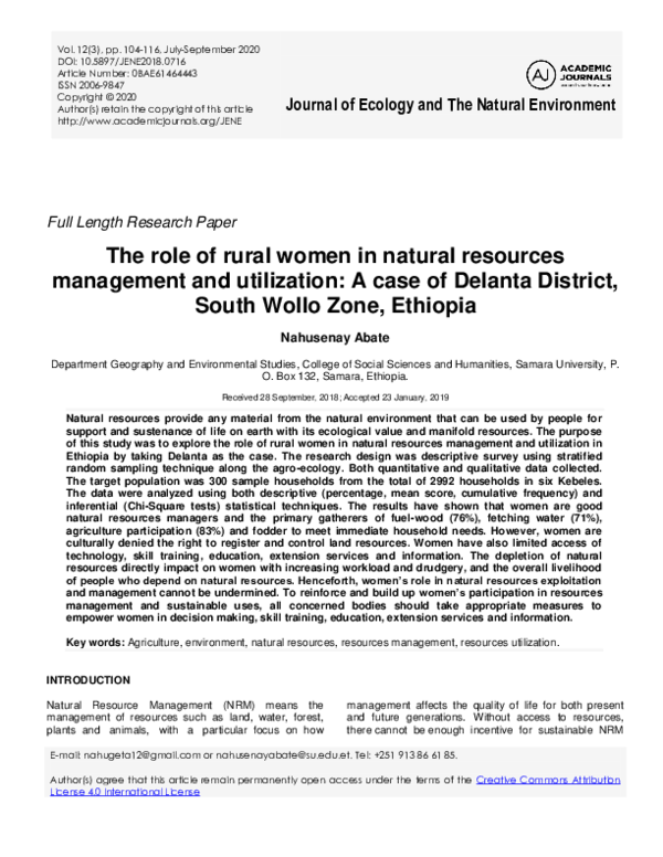 (PDF) The role of rural women in natural resources management and ...