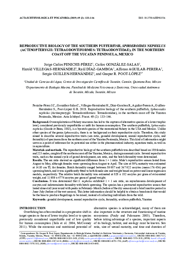 (PDF) Reproductive biology of the southern pufferfish, Sphoeroides ...