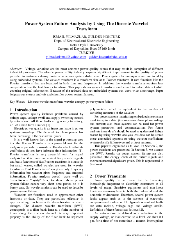 (PDF) Power system failure analysis by using the discrete wavelet transform