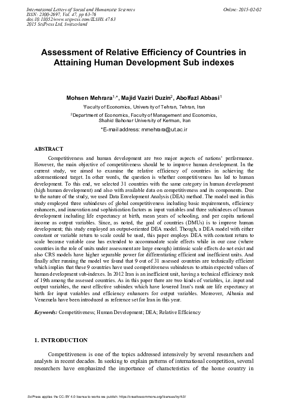 (PDF) Assessment of Relative Efficiency of Countries in Attaining Human ...