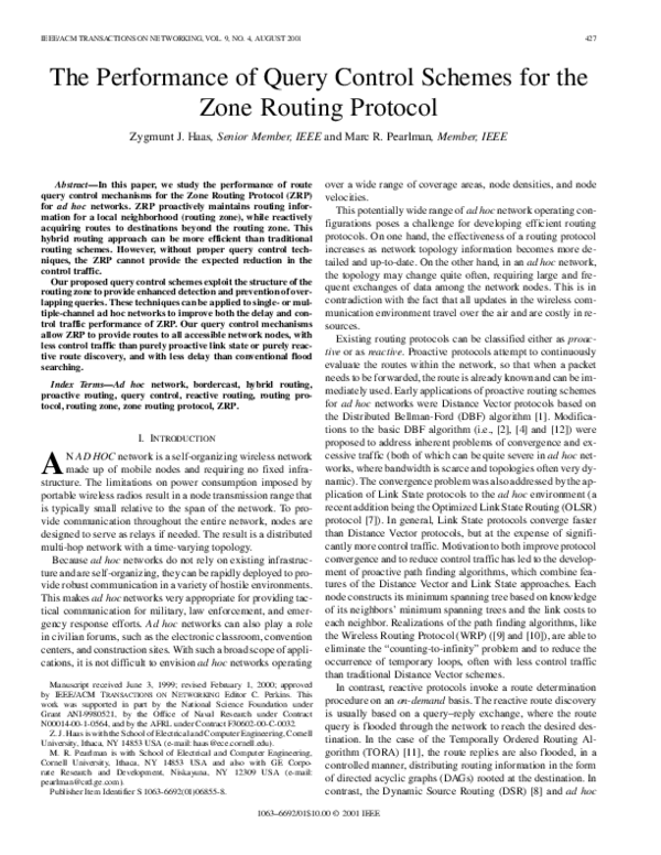 (PDF) The performance of query control schemes for the zone routing protocol