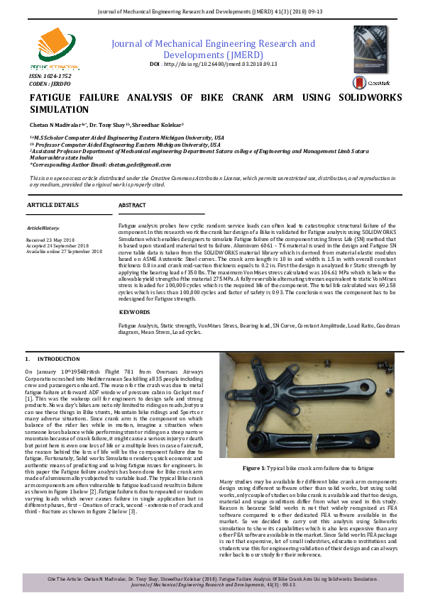 (PDF) Fatigue Failure Analysis of Bike Crank Arm Using Solidworks ...