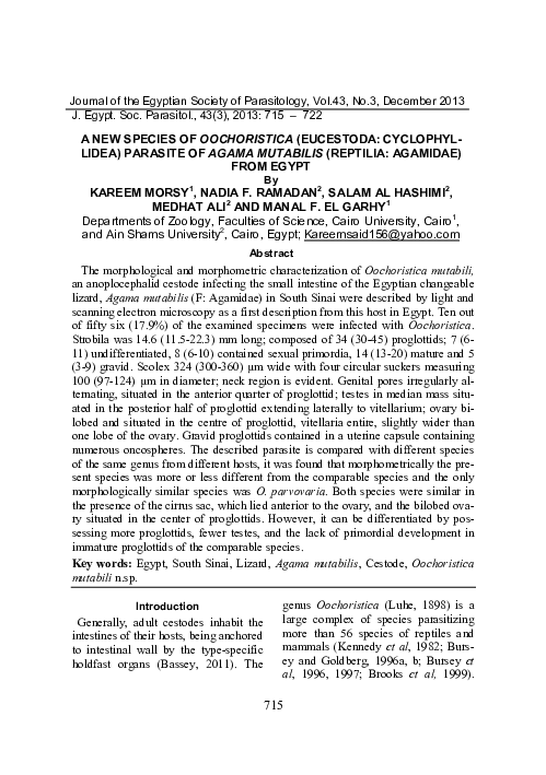 (PDF) A New Species of Oochoristica (Eucestoda: Cyclophyllidea ...