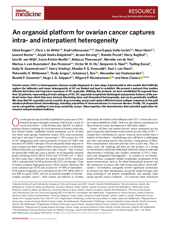 (PDF) An organoid platform for ovarian cancer captures intra- and interpatient heterogeneity