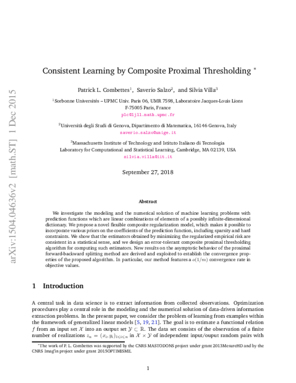(PDF) Consistent learning by composite proximal thresholding