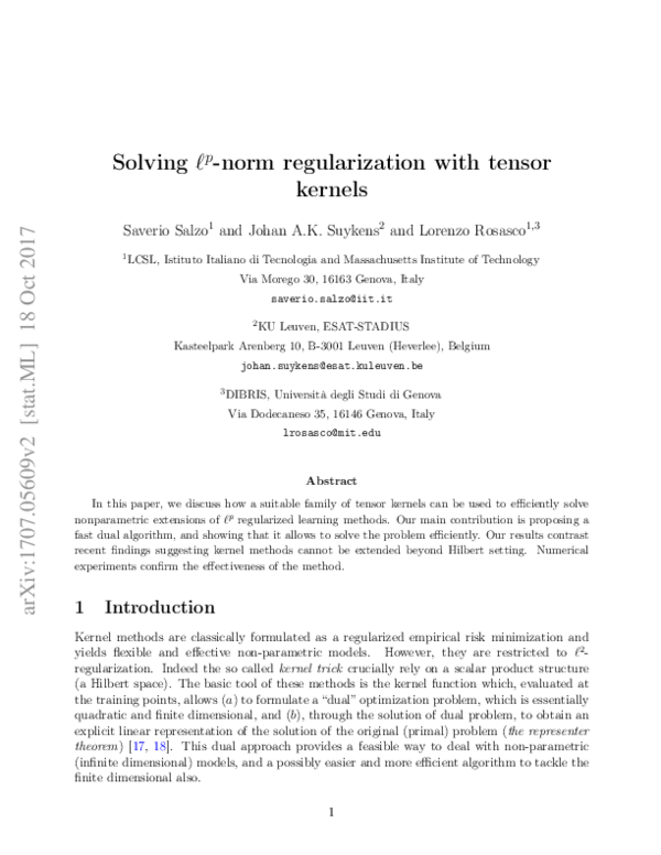 Pdf Solving Ell P Norm Regularization With Tensor Kernels Saverio Salzo
