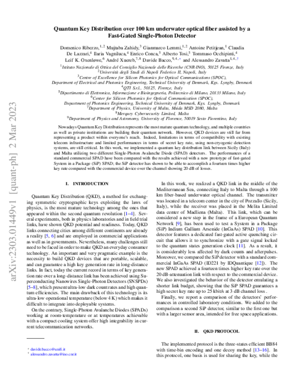 (PDF) Quantum Key Distribution over 100 km underwater optical fiber ...