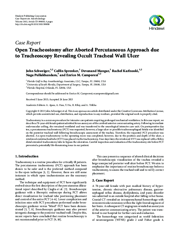 (PDF) Open Tracheostomy after Aborted Percutaneous Approach due to ...