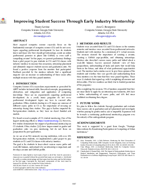 (PDF) Enhancing CS Student Success via Mentorship