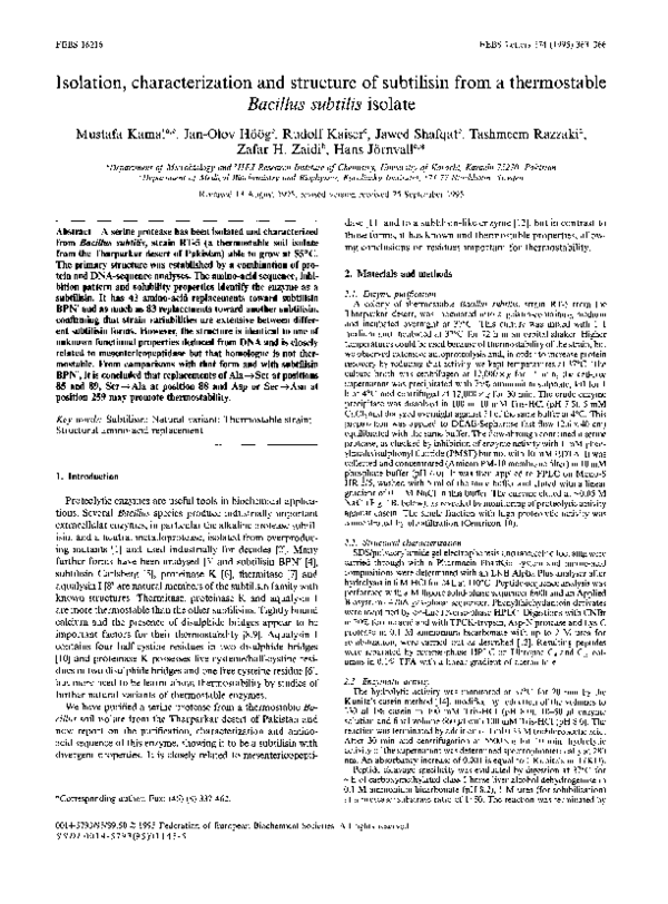 (PDF) Isolation, characterization and structure of subtilisin from a thermostable Bacillus ...