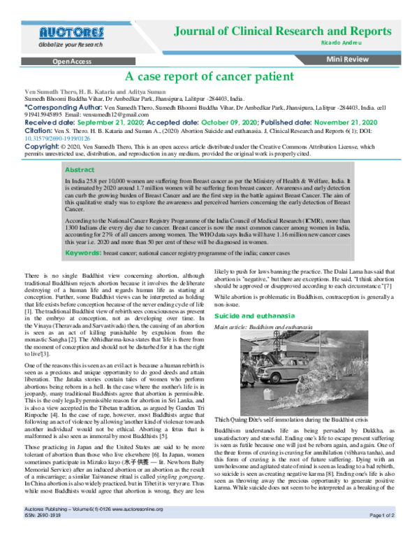 (PDF) A case report of cancer patient