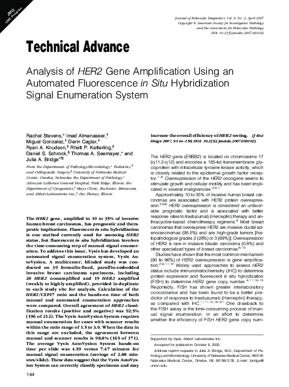 (PDF) Analysis of HER2 Gene Amplification Using an Automated Fluorescence in Situ Hybridization ...