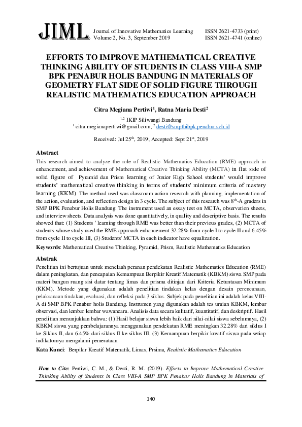 (PDF) Efforts to Improve Mathematical Creative Thinking Ability of Students in Class VIII-A SMP ...