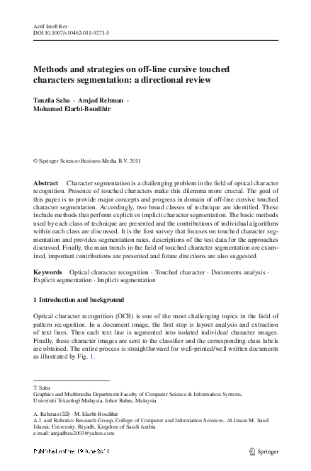 Pdf Cursive Touched Character Segmentation Review